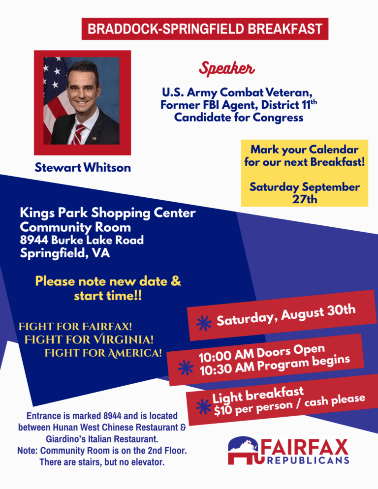 Braddock-Springfield Breakfast with Stewart Whitson, Candidate for ...